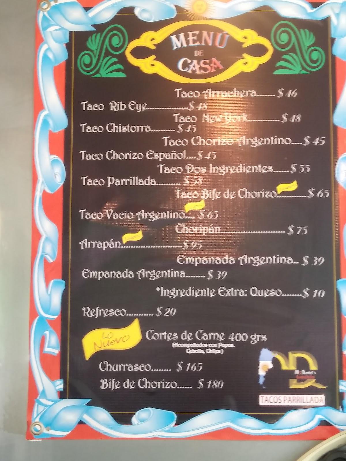 Menu at Tacos Parrillada, Mexico City