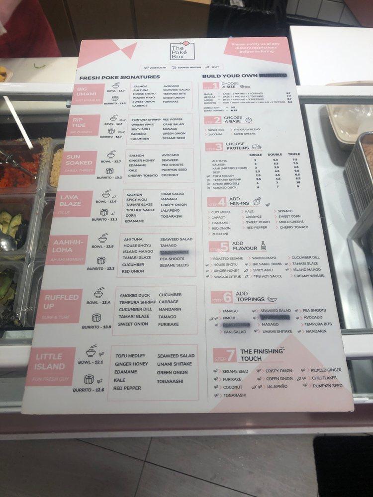Menu at The Poke Box restaurant, Waterloo