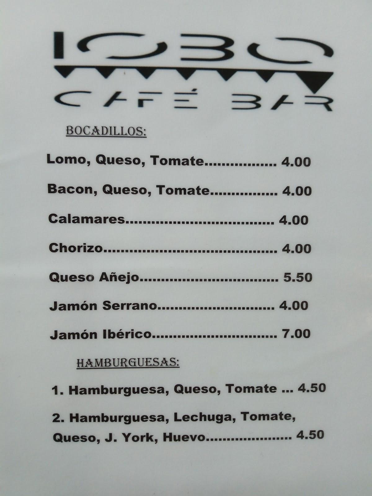 Menu at Mesón Lobo pub & bar, Villamesías