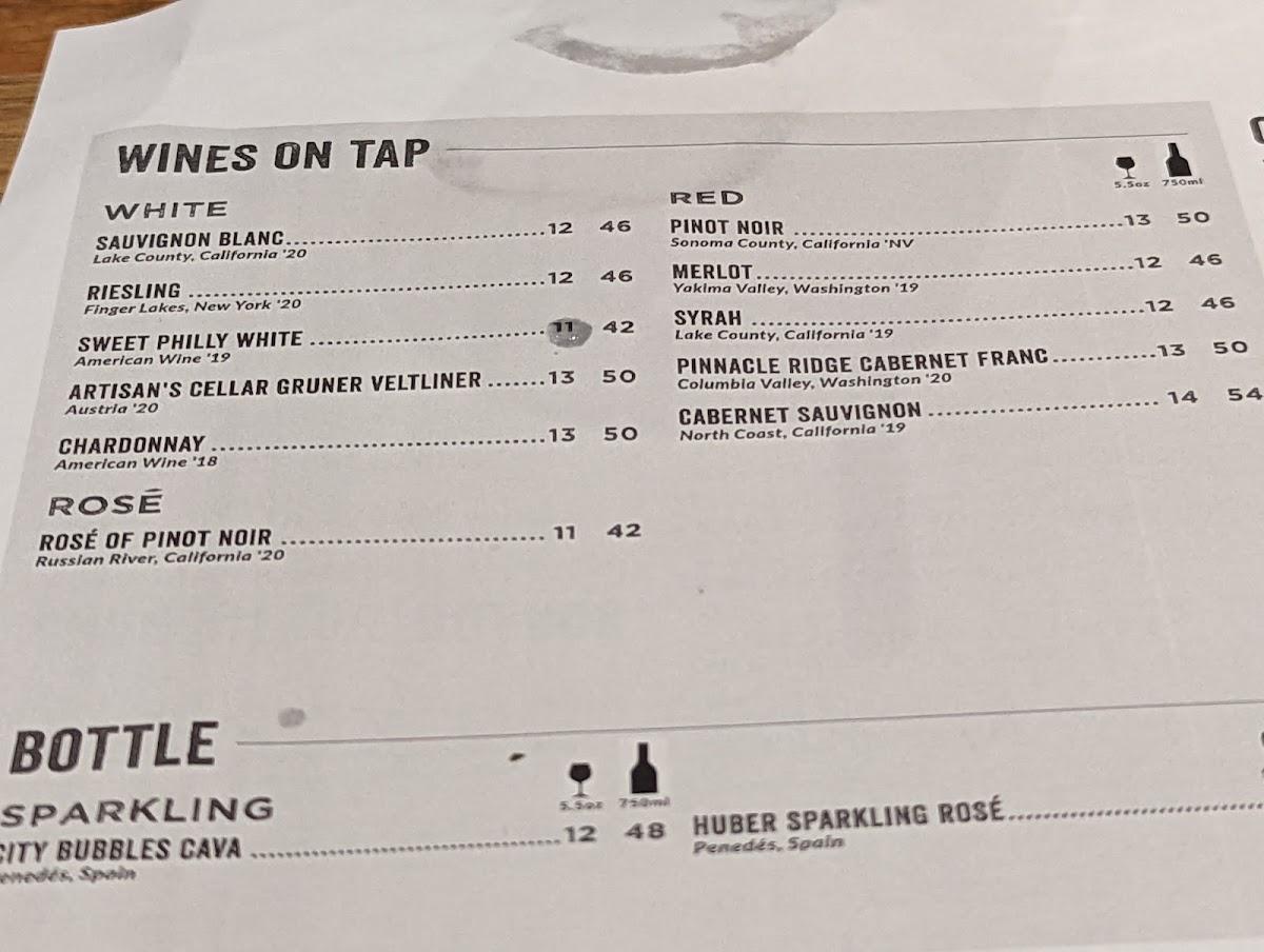 Menu at City Winery Philadelphia pub & bar, Philadelphia