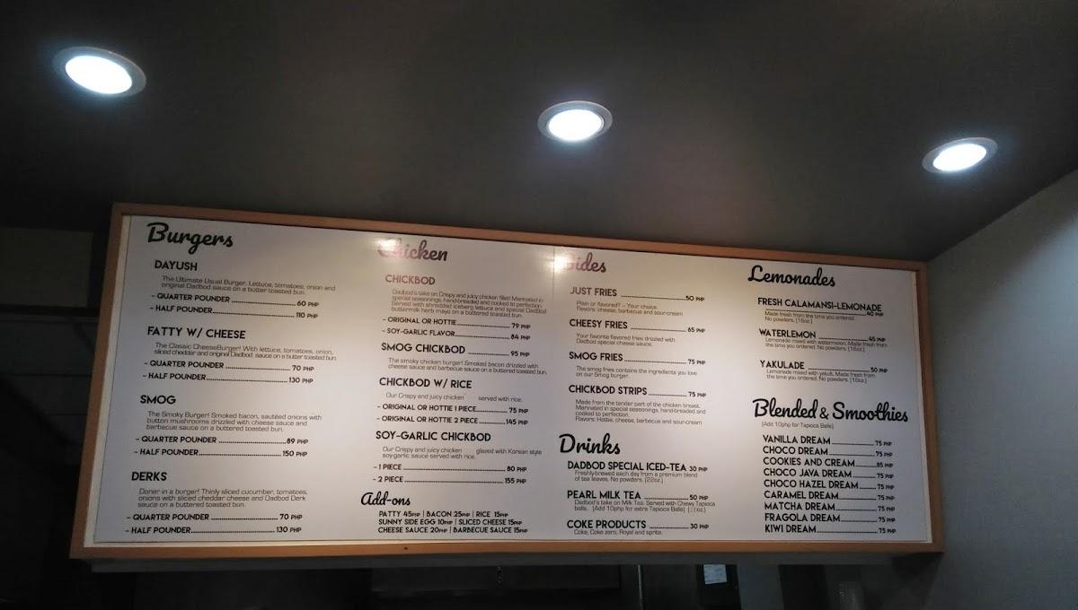 Menu at DadBod restaurant, Lucena, 67 Hermana Fausta St