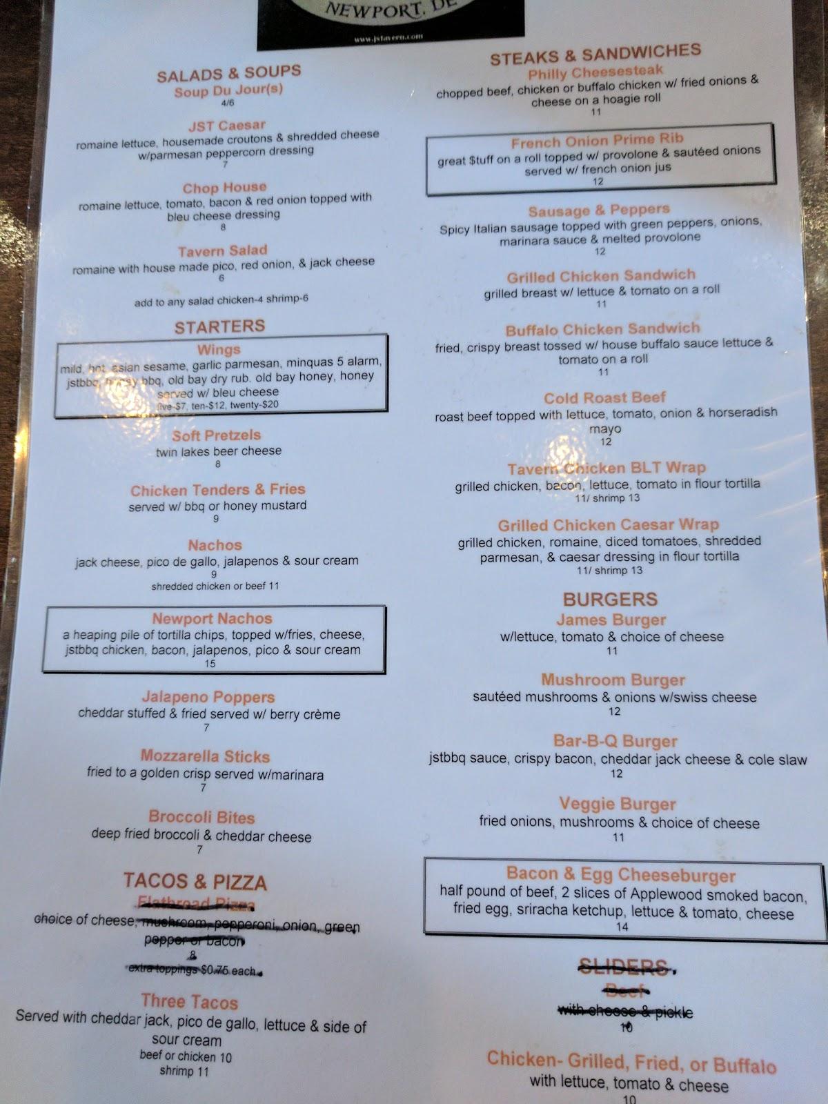 Menu at James Street Tavern pub & bar, Newport
