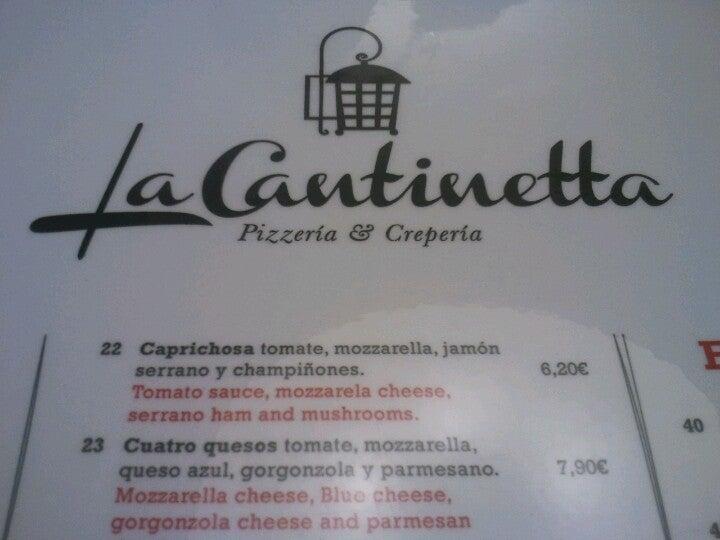 Menu at La Cantinetta pizzeria, Málaga