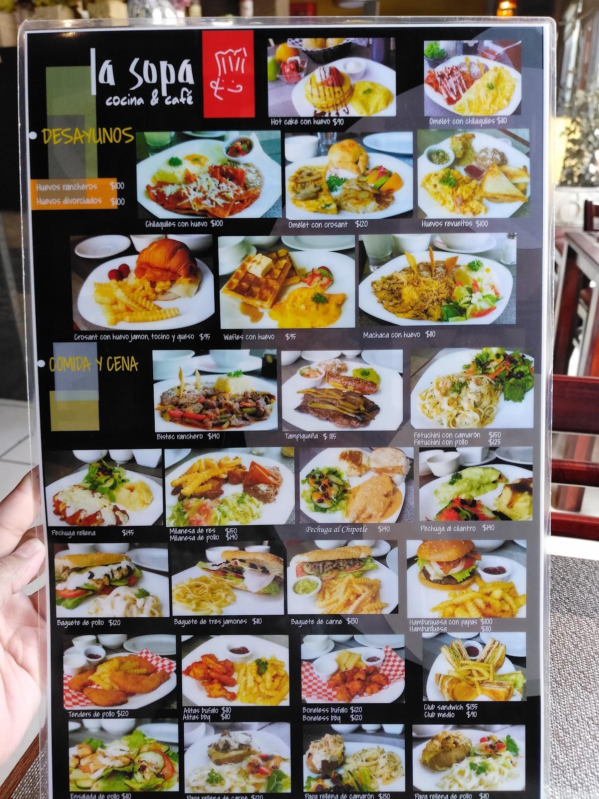 Menu at La Sopa restaurant, Mexicali