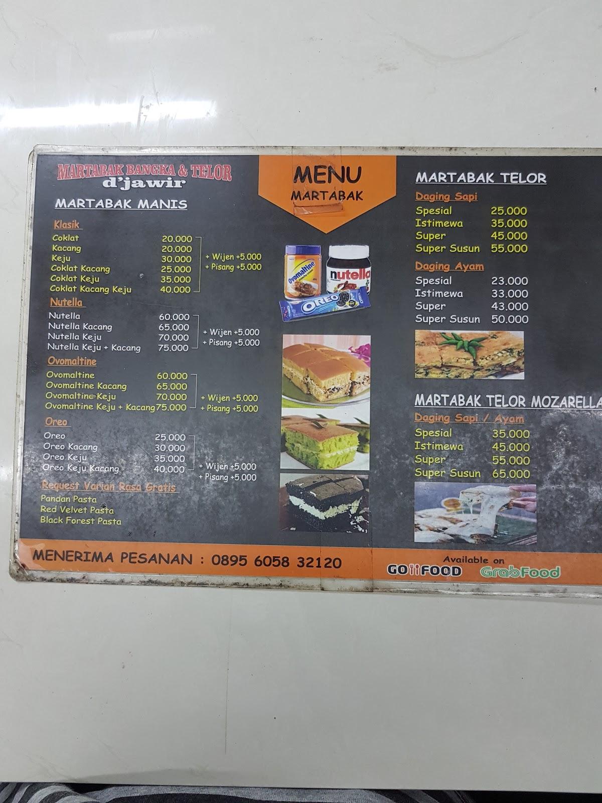 Menu at Martabak d'jawir restaurant, Tangerang