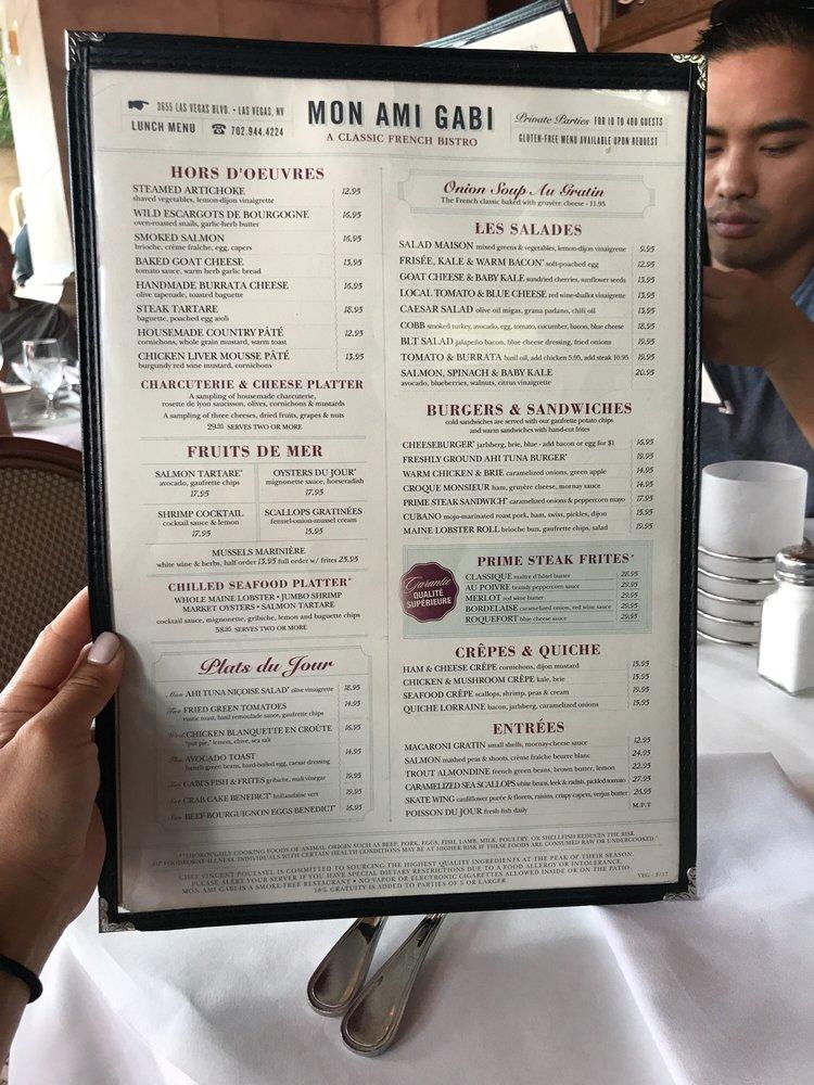 Menu at Mon Ami Gabi steakhouse, Las Vegas, S Las Vegas Blvd South