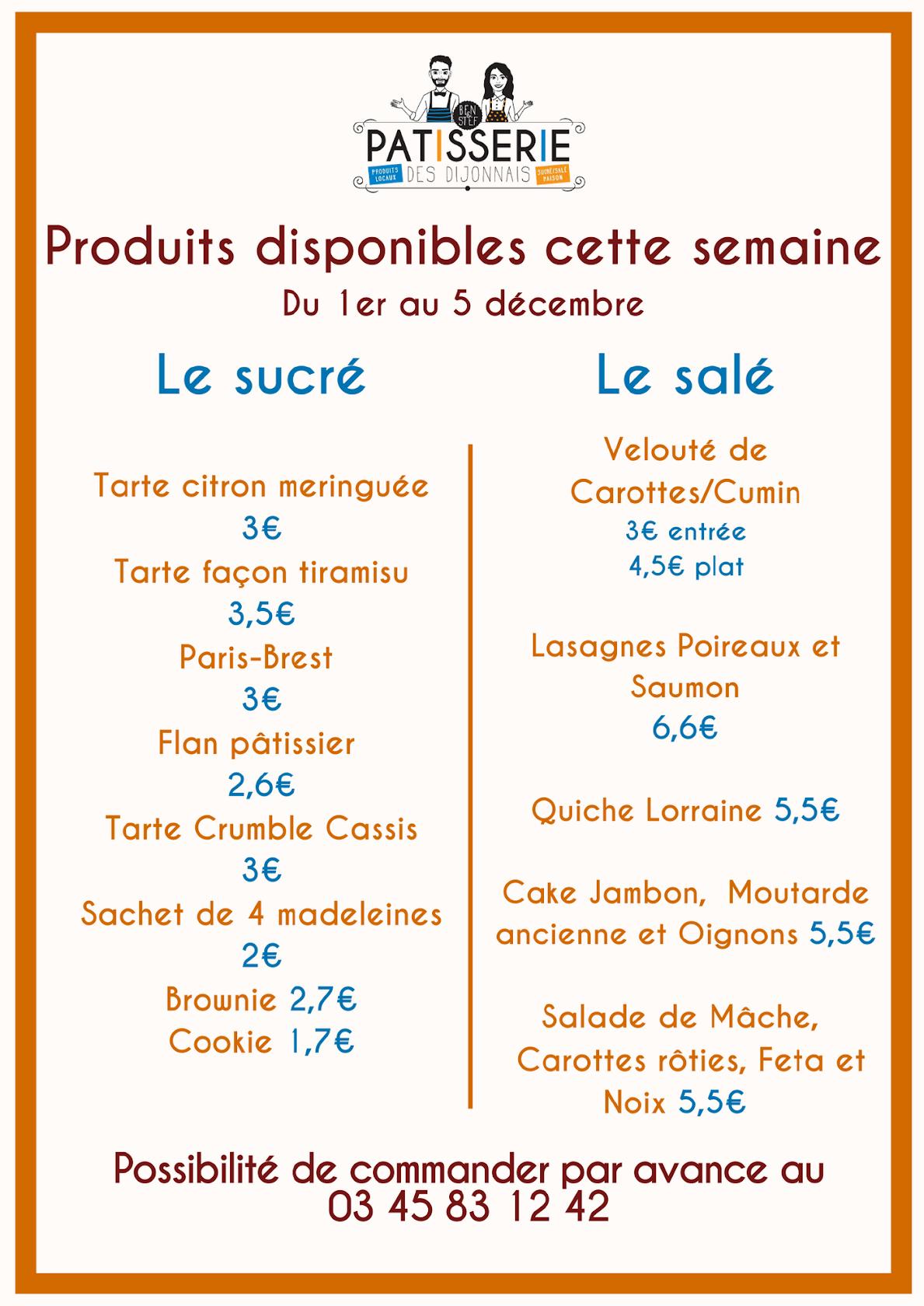 Menu at Pâtisserie des dijonnais - Ben & Stef cafe, Dijon
