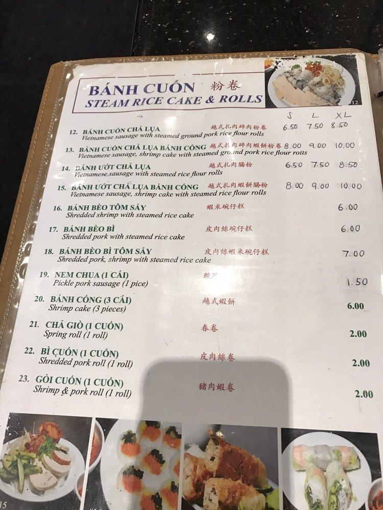 Menu at Pho Linh restaurant, Toronto, College St