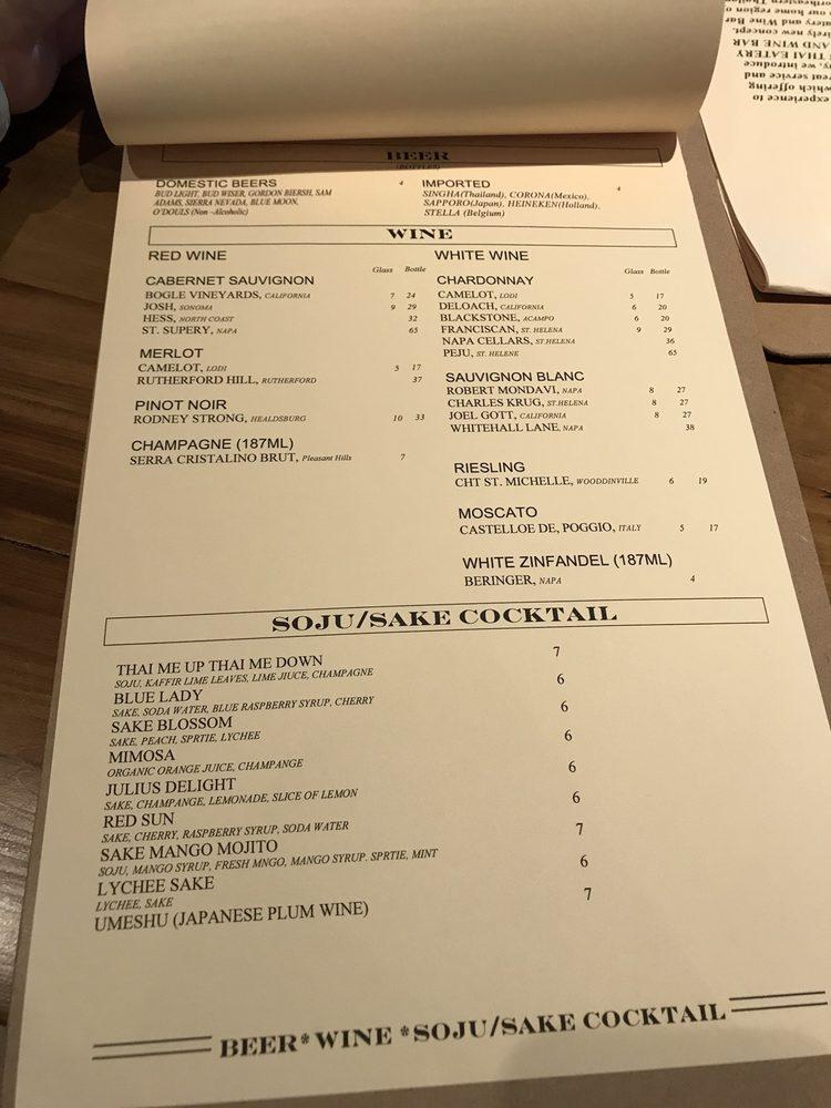 Menu at Rice Barn Thai Eatery and Wine Bar, Vacaville