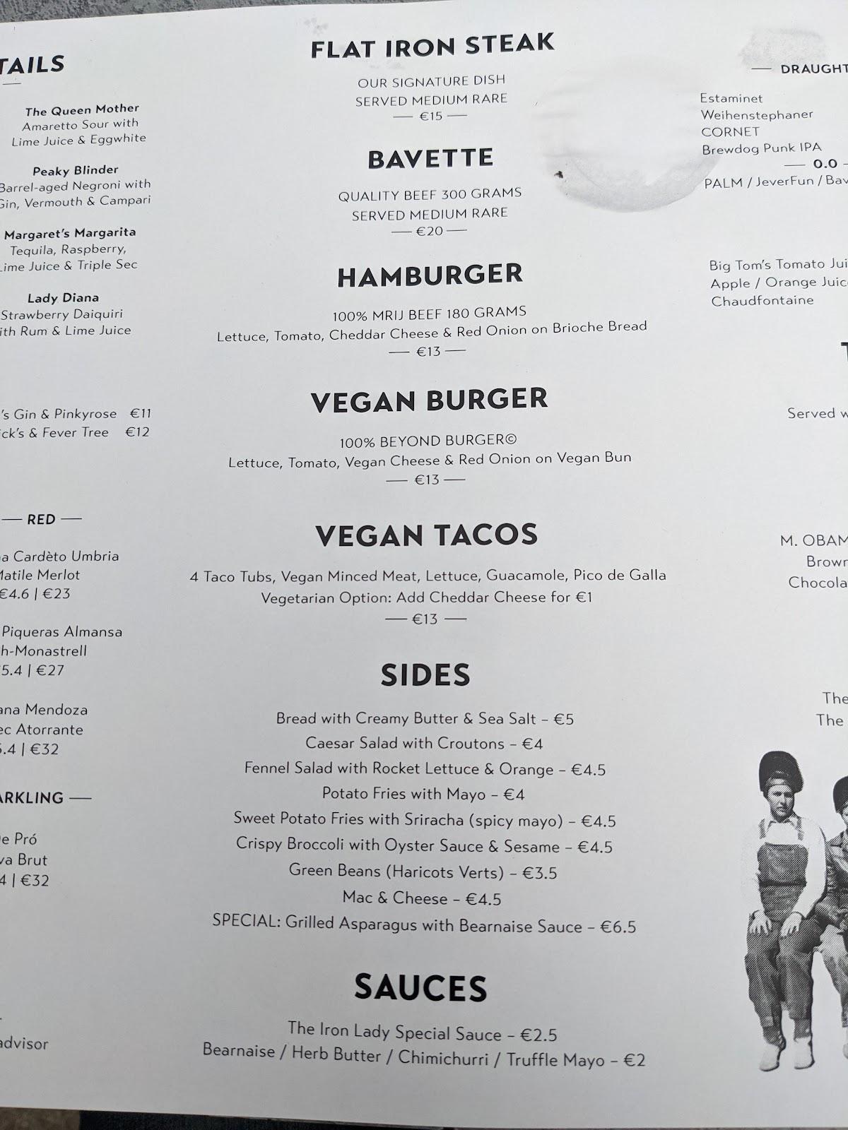 Menu at The Iron Lady, Rotterdam