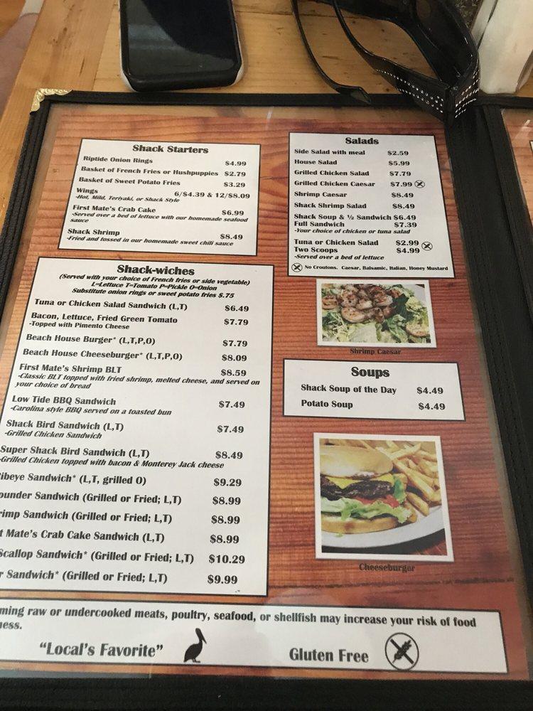 Menu at The Shack restaurant, North Myrtle Beach, Sea Mountain Hwy