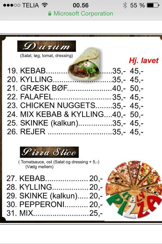 Menu at Tk Place restaurant, Kalundborg