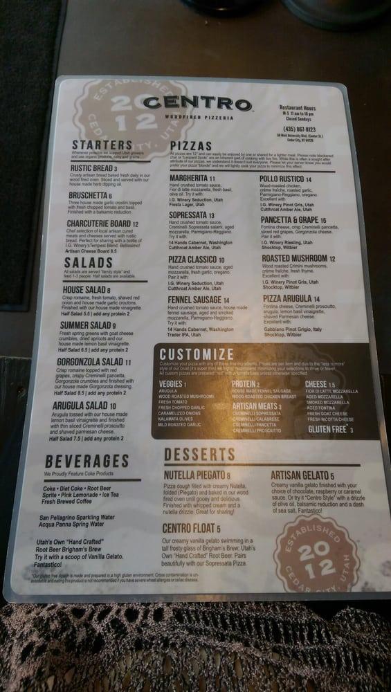 Menu at Centro Woodfired Pizzeria, Cedar City