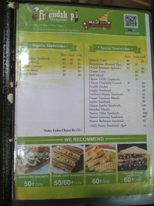 Menu at Friendship Restaurant, Nashik, G20
