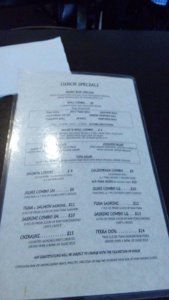 Menu at Koume Japan restaurant, Plantation