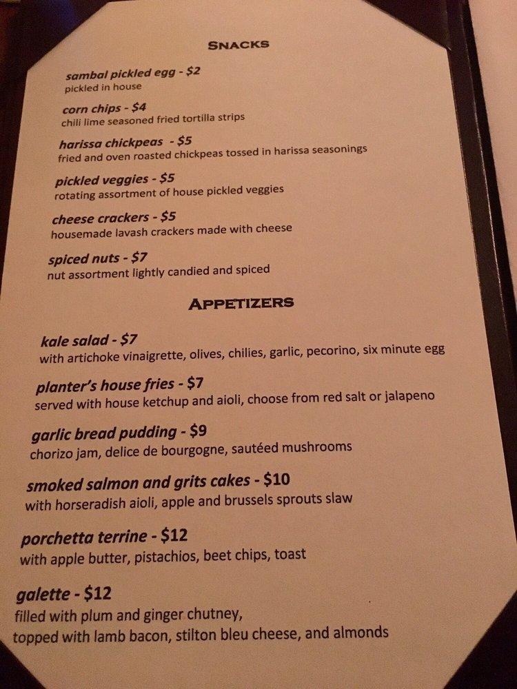 Menu at Planter's House pub & bar, St. Louis