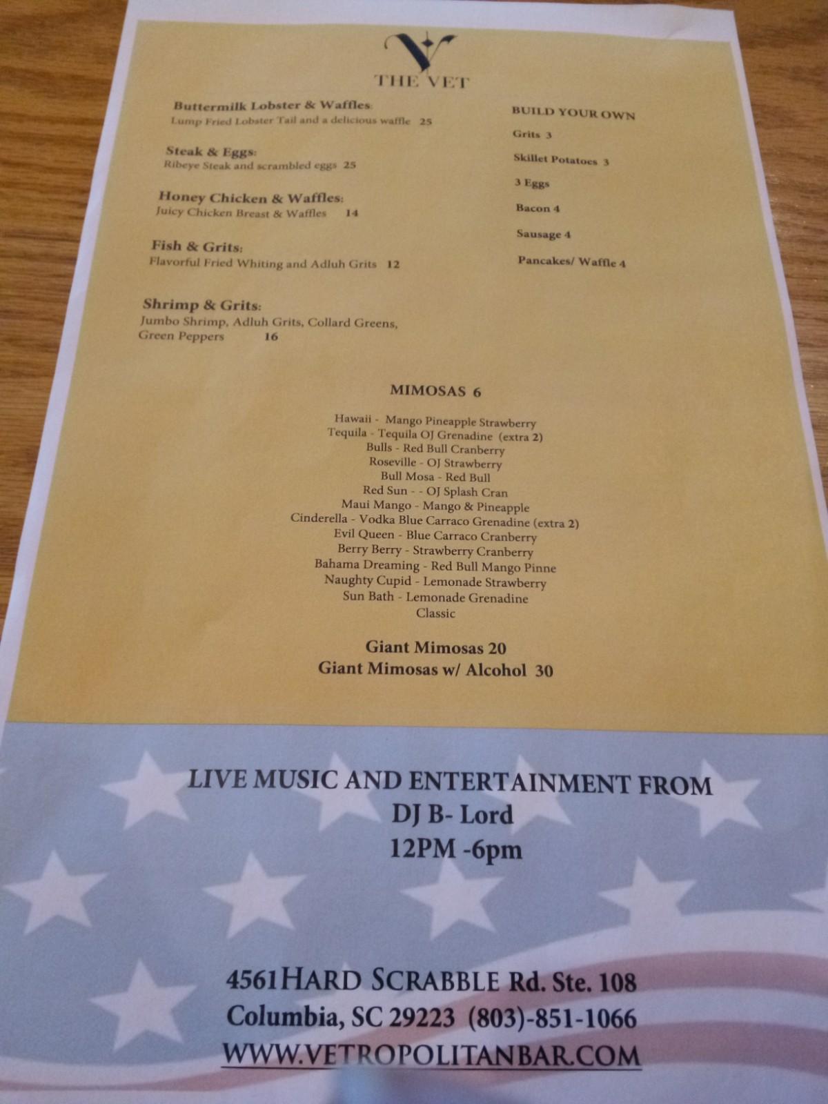 Menu at Concept Restaurant, Columbia