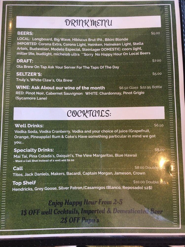 Menu at The View Restaurant Bar & Grill, Kailua-Kona
