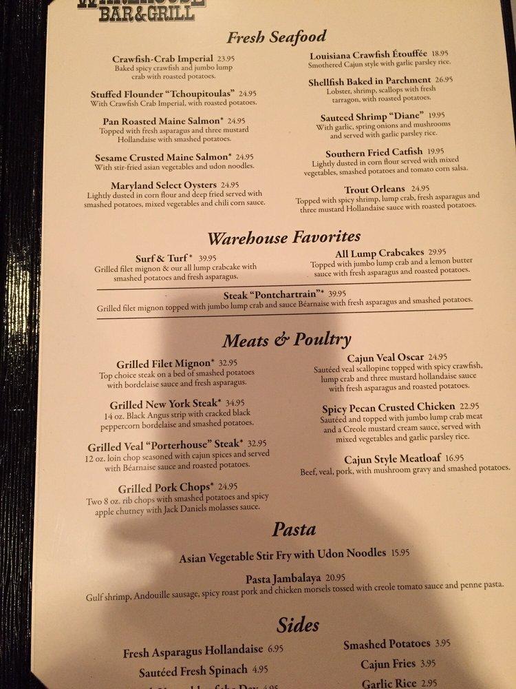 Menu at The Warehouse steakhouse, Alexandria, 214 King St