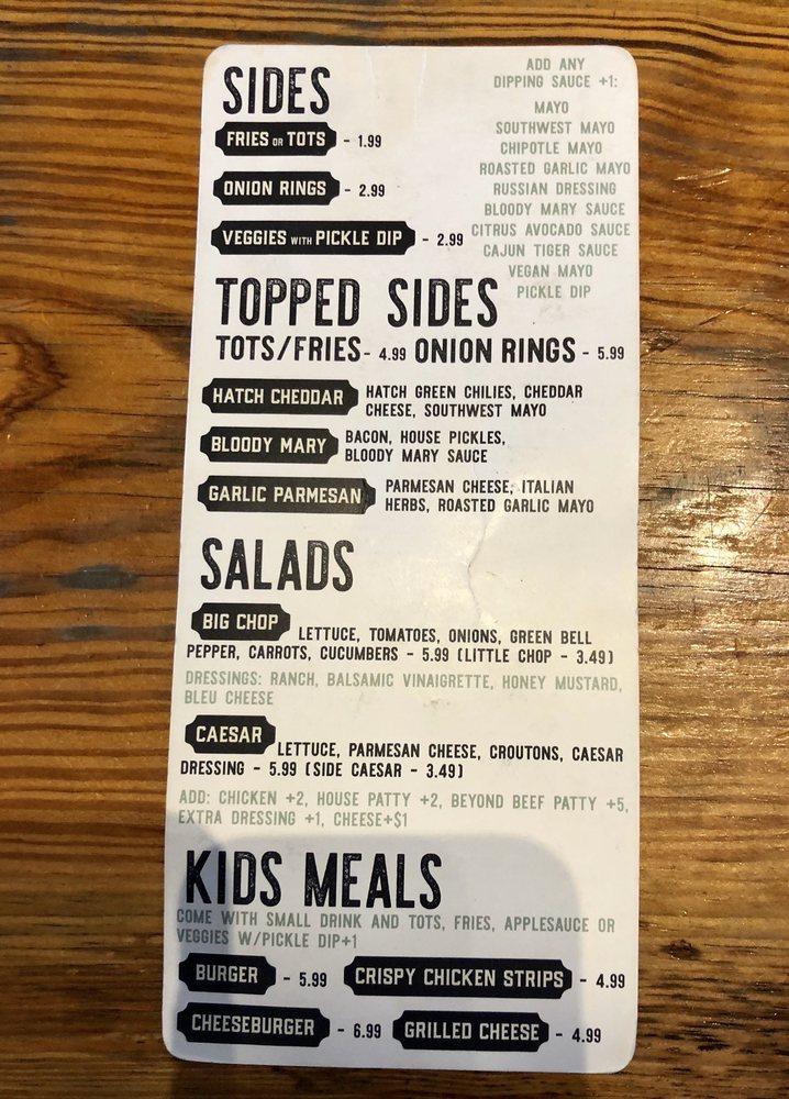 Menu at Tin Top Burgers & Beer pub & bar, New Braunfels