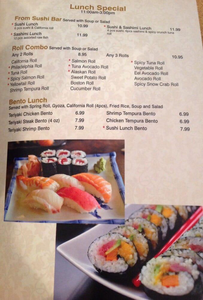 Menu at Tokyo Asian Fusion restaurant, Corinth