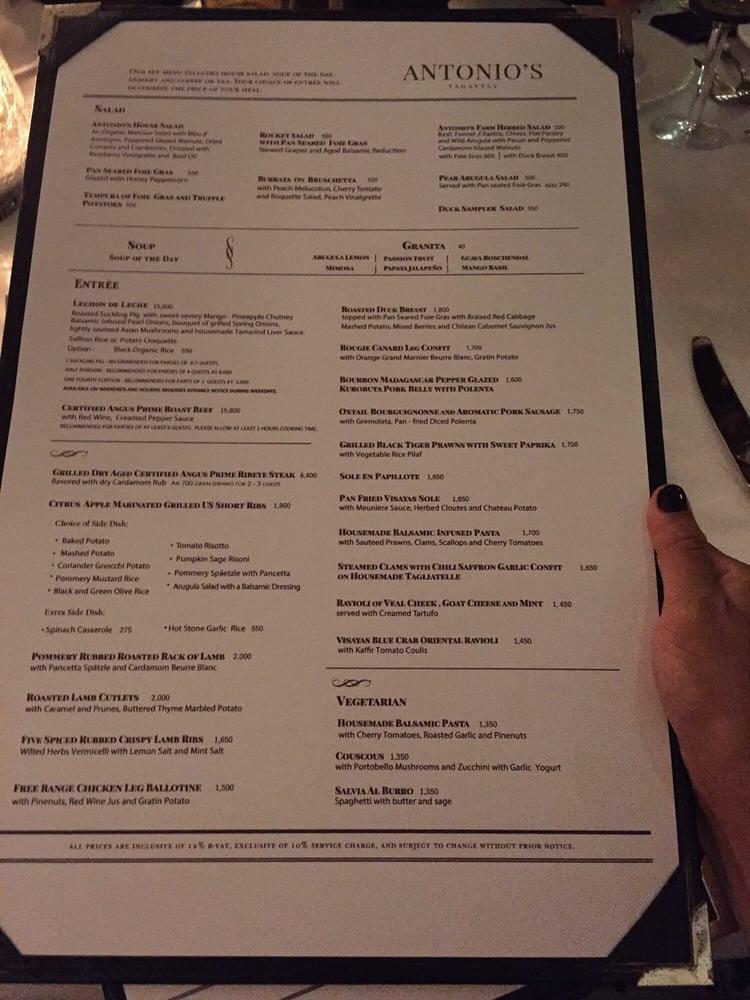 Menu at Antonio's Restaurant, Tagaytay