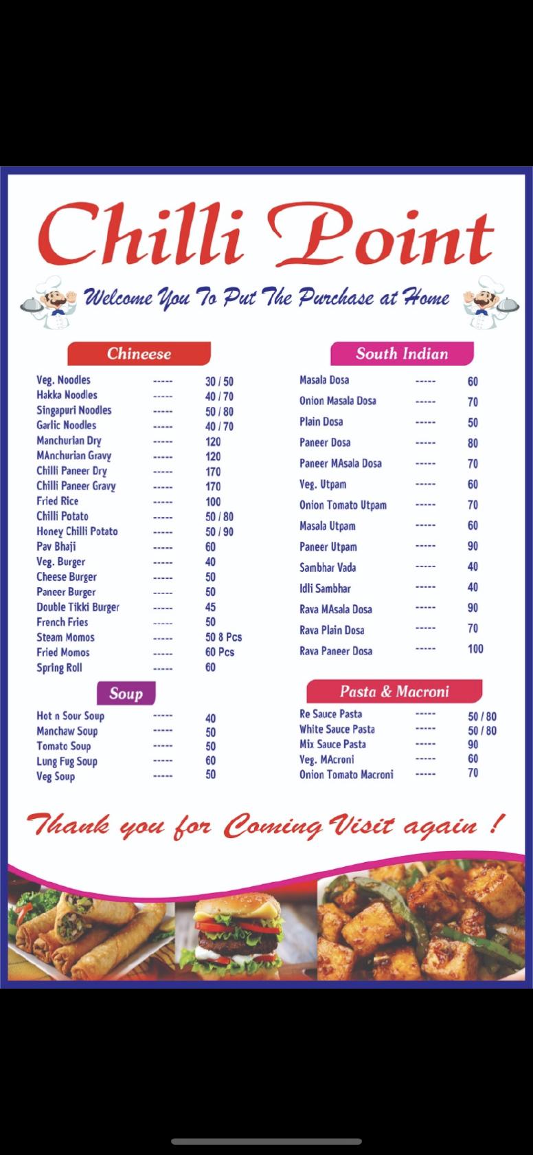 Menu at Chilli point, Rishikesh