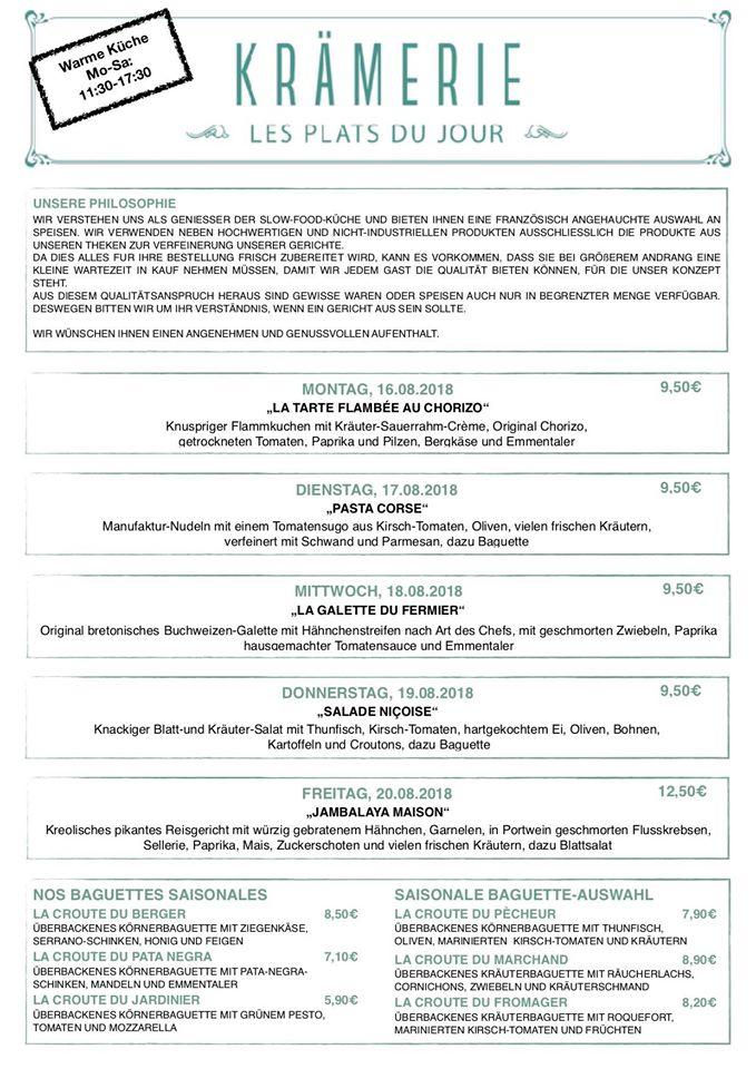 Menu at Krämerei Trier restaurant, Trier