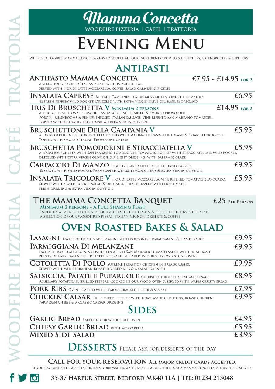 Menu at Mamma Concetta cafe, Bedford, 35-37 Harpur St