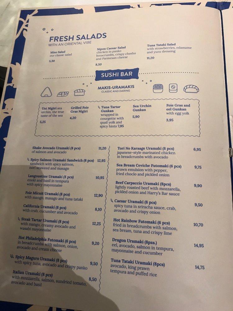 Menu at Miu restaurant, Barcelona