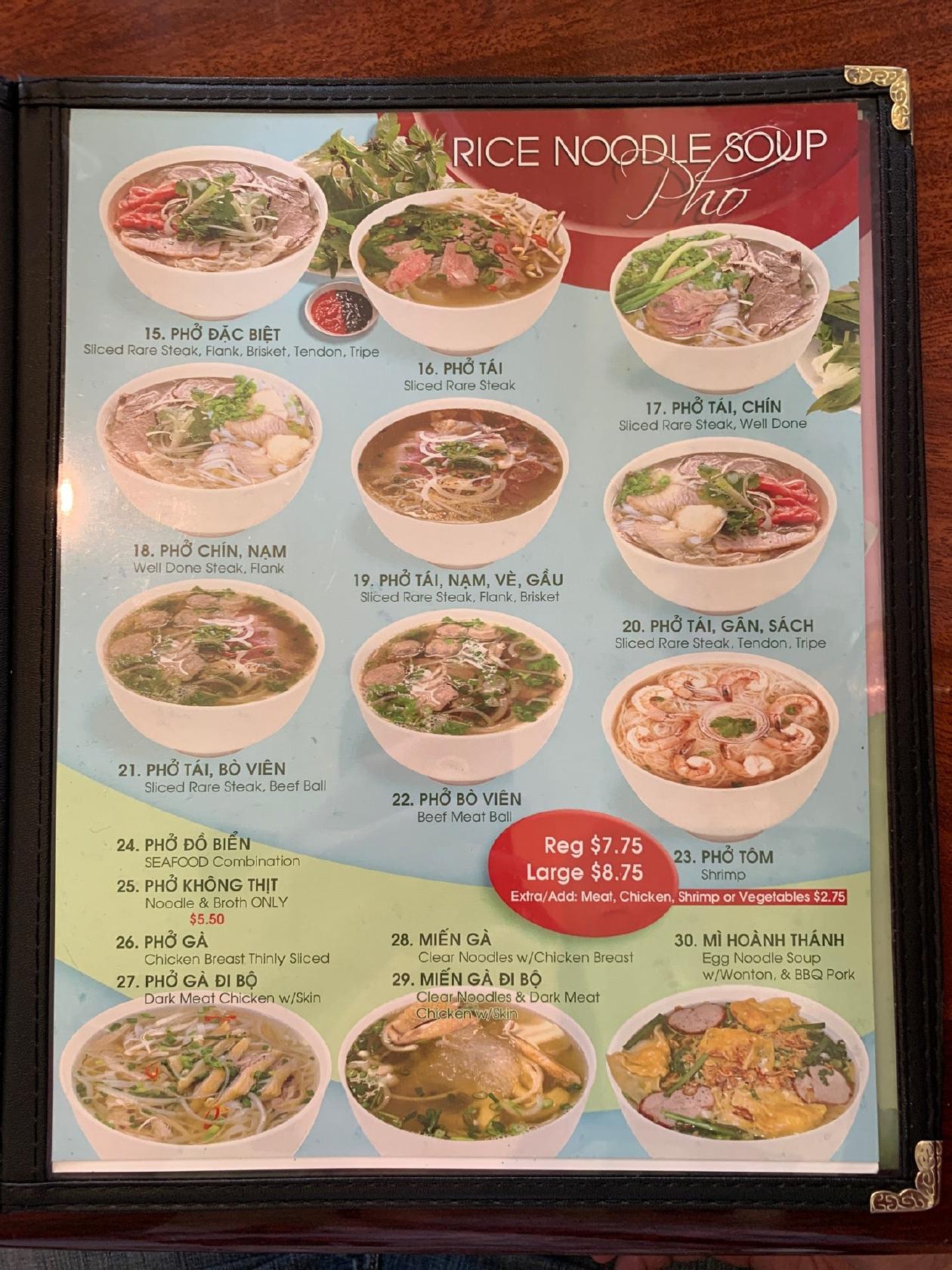 Menu at Saigon 9 Vietnamese Restaurant, Garden Grove
