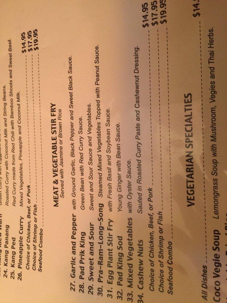 Menu at Sombat's Fresh Thai Cuisine restaurant, Hilo