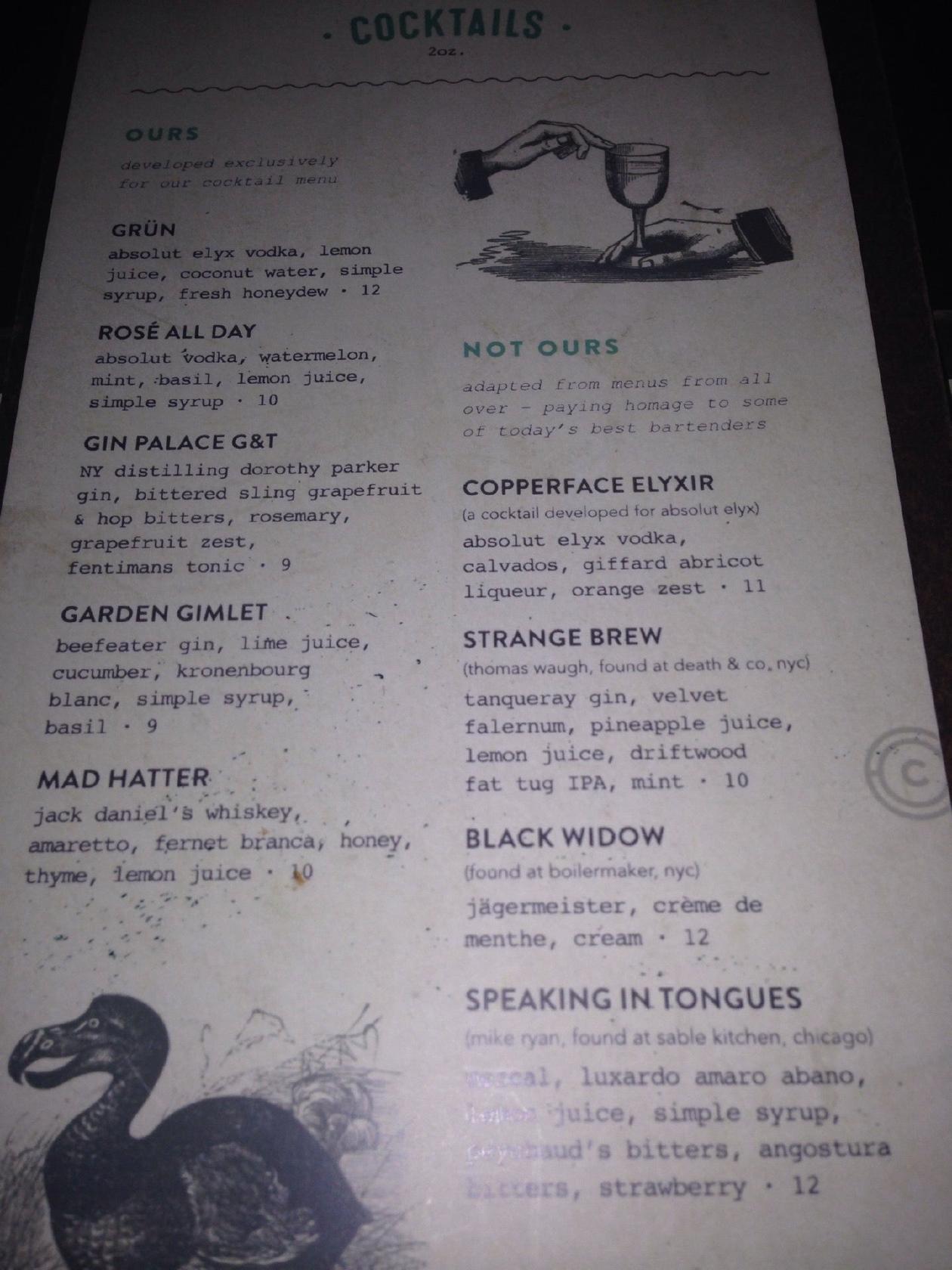Menu at The Butcher & Bullock Public House, Vancouver