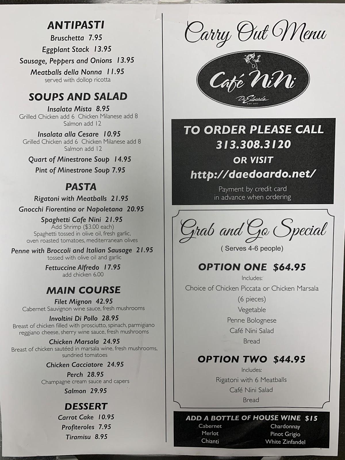 Menu at Cafe Nini, Grosse Pointe Farms