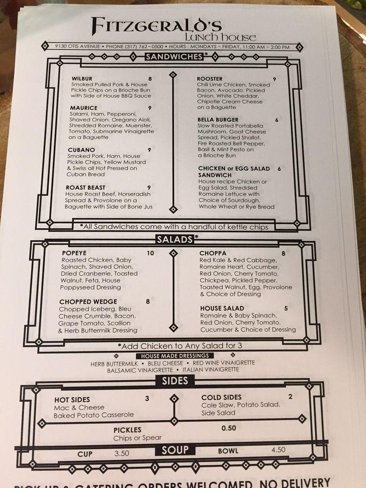 Menu at Fitzgerald's Lunch House BBQ, Indianapolis