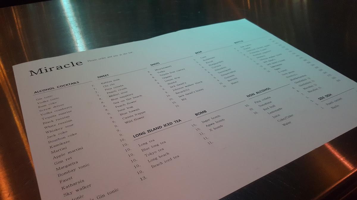 Menu at Miracle pub & bar, Seoul