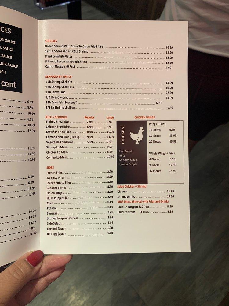 Menu at SA Seafood restaurant, San Antonio