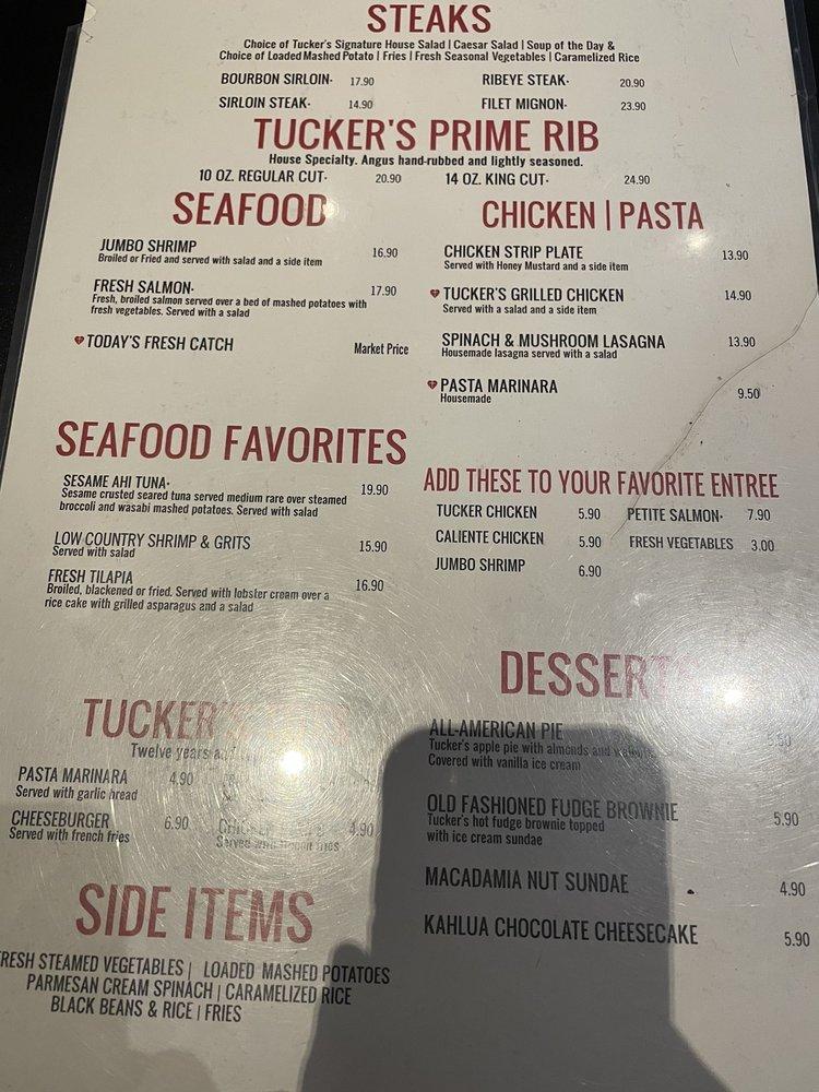 Menu at Tucker's Restaurant, Anderson