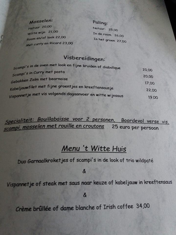 Menu at 't Witte Huis, Veurne, Booitshoekestraat 2