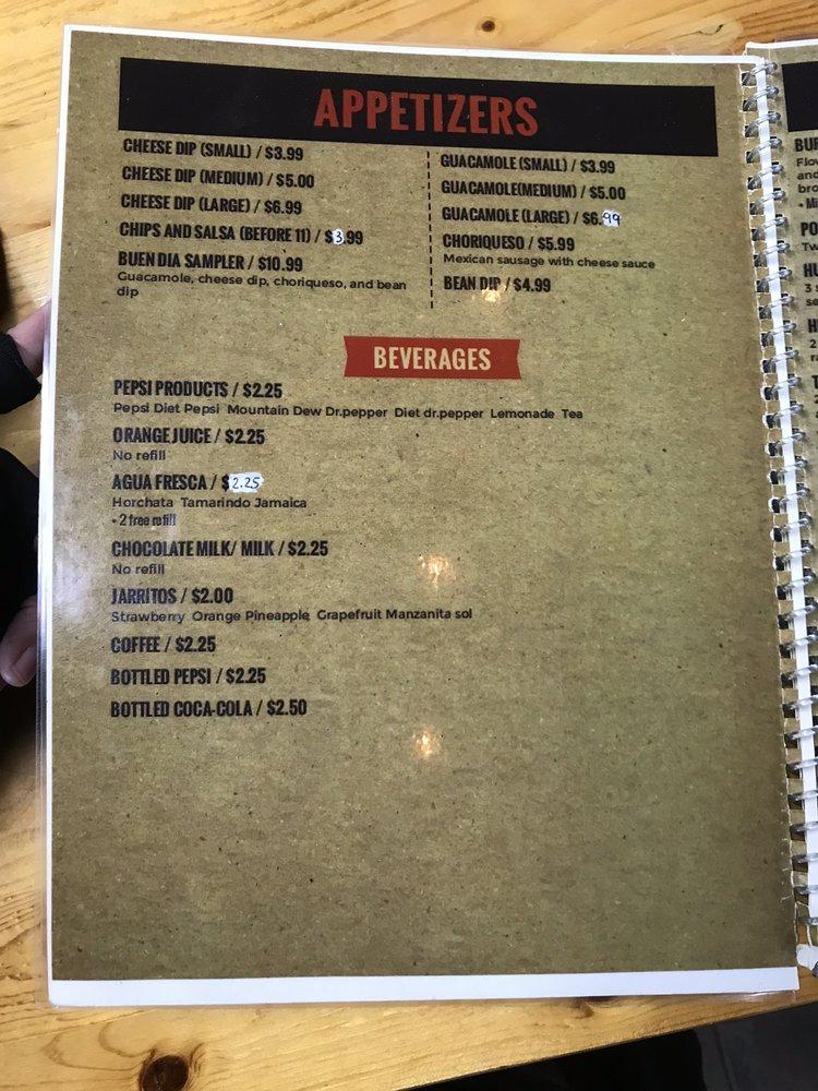 Menu at Buen Dia Cafe, Park Hill