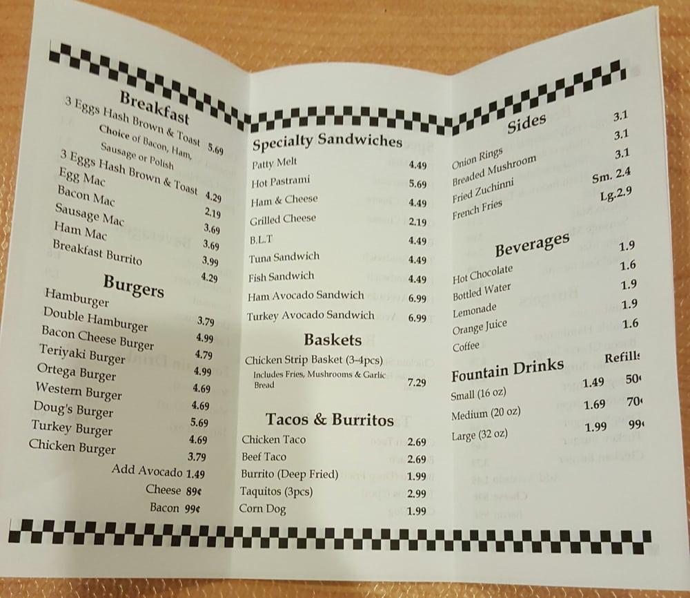 Menu at Burger Hut restaurant, Bakersfield, 19th St