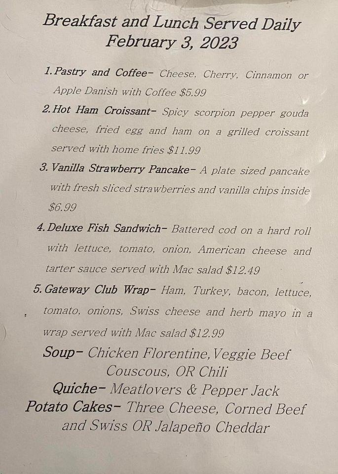 Menu at Gateway Grille restaurant, Canandaigua