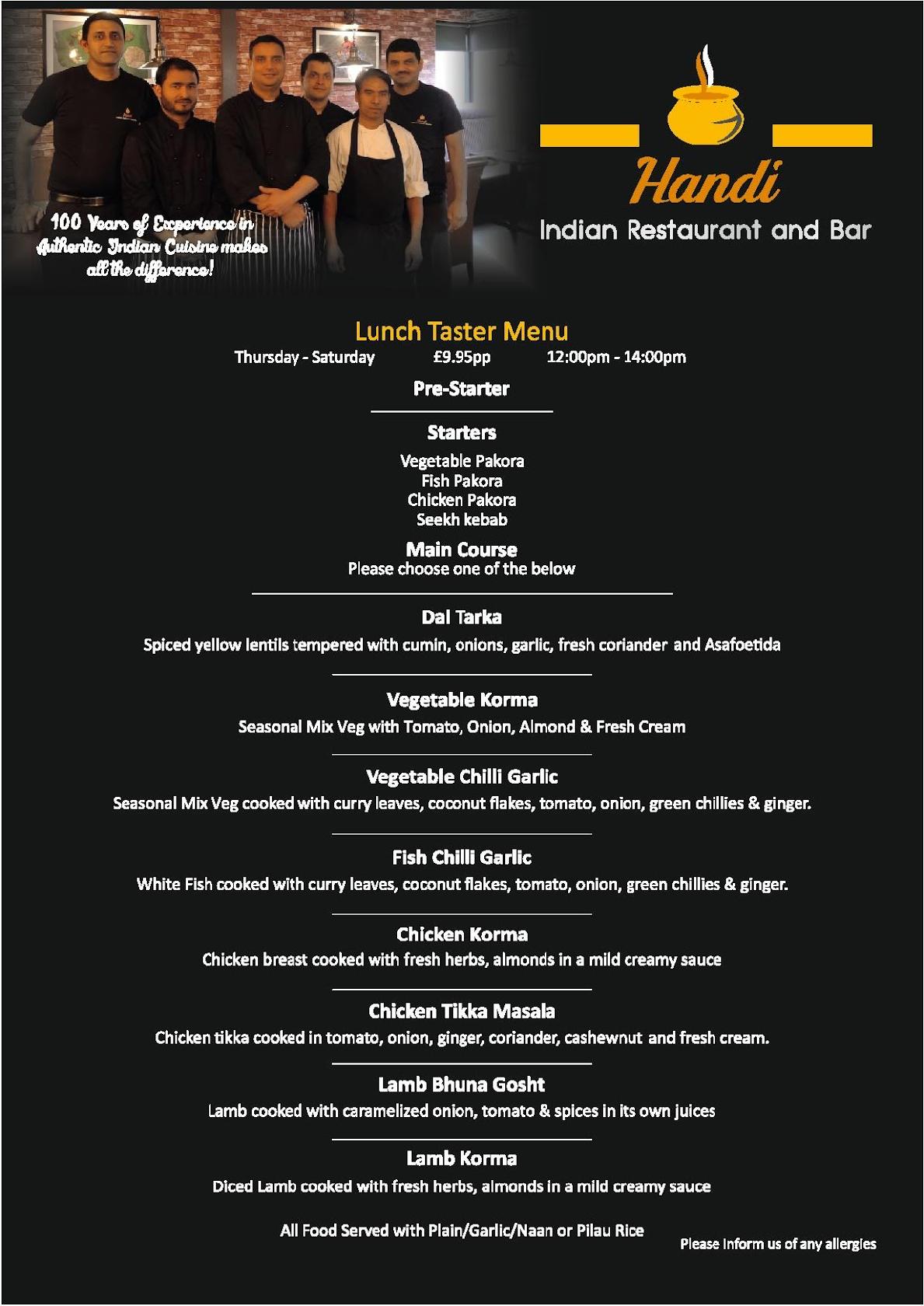 Menu at Handi Restaurant, Glenrothes