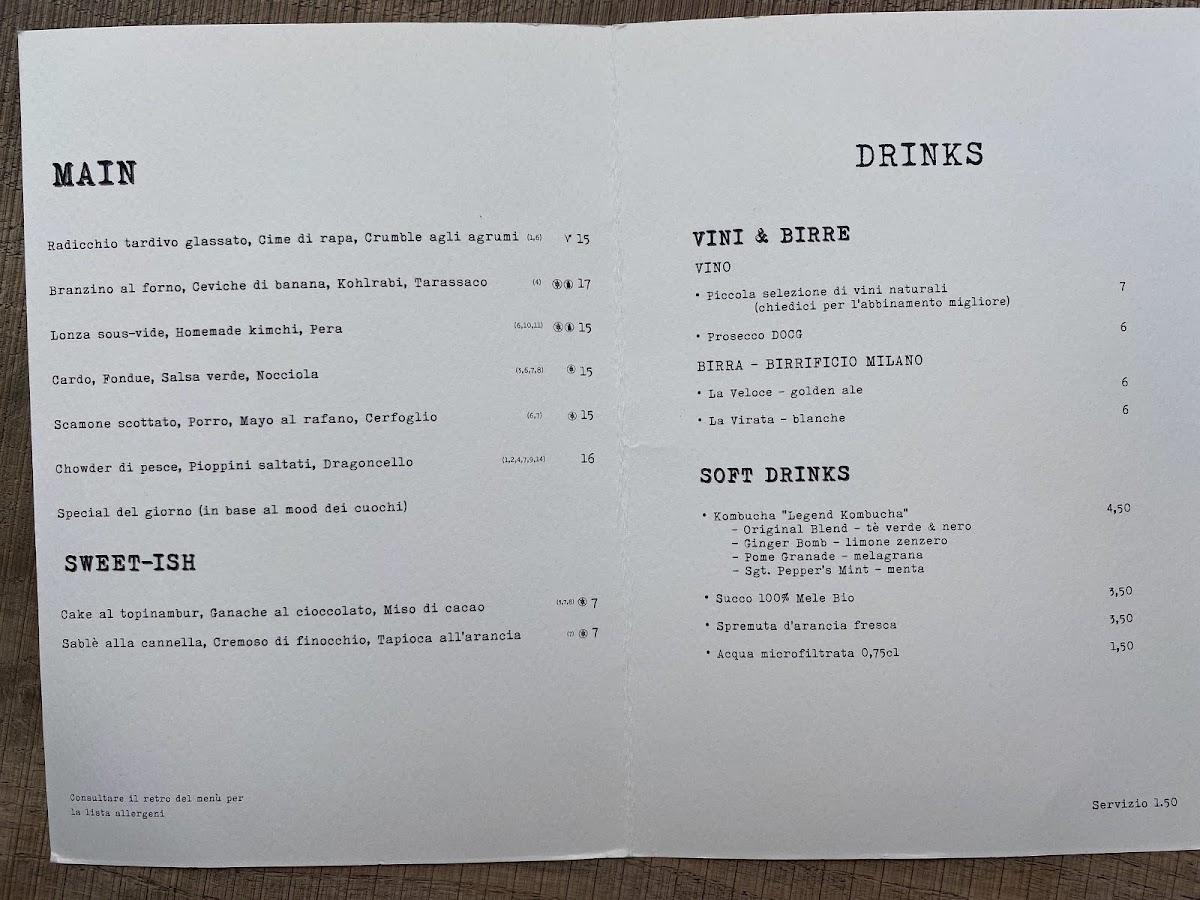 Menu at Hygge cafe, Milan