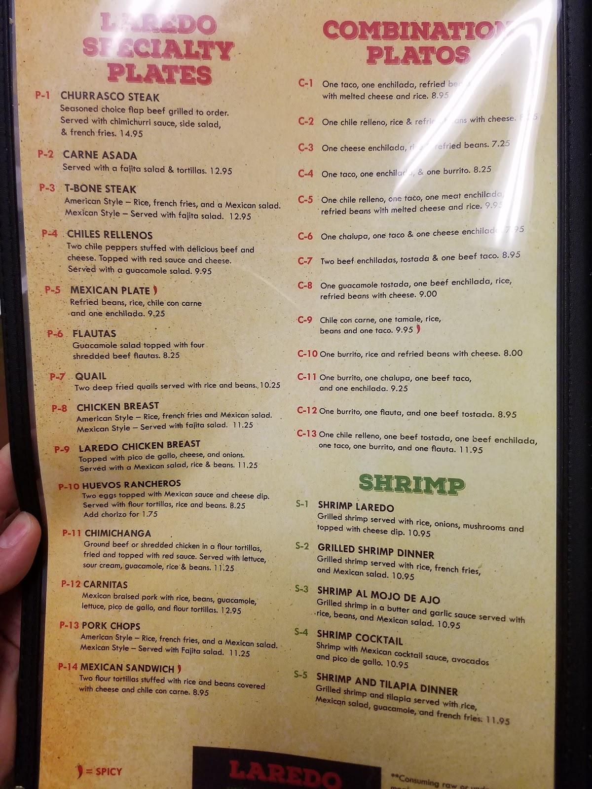 Menu at Laredo's Mexican Restaurant, Macclenny
