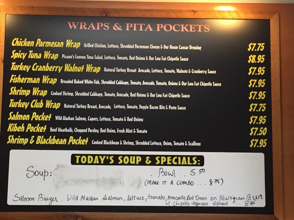 Menu at Picasso Naturals restaurant, San Diego