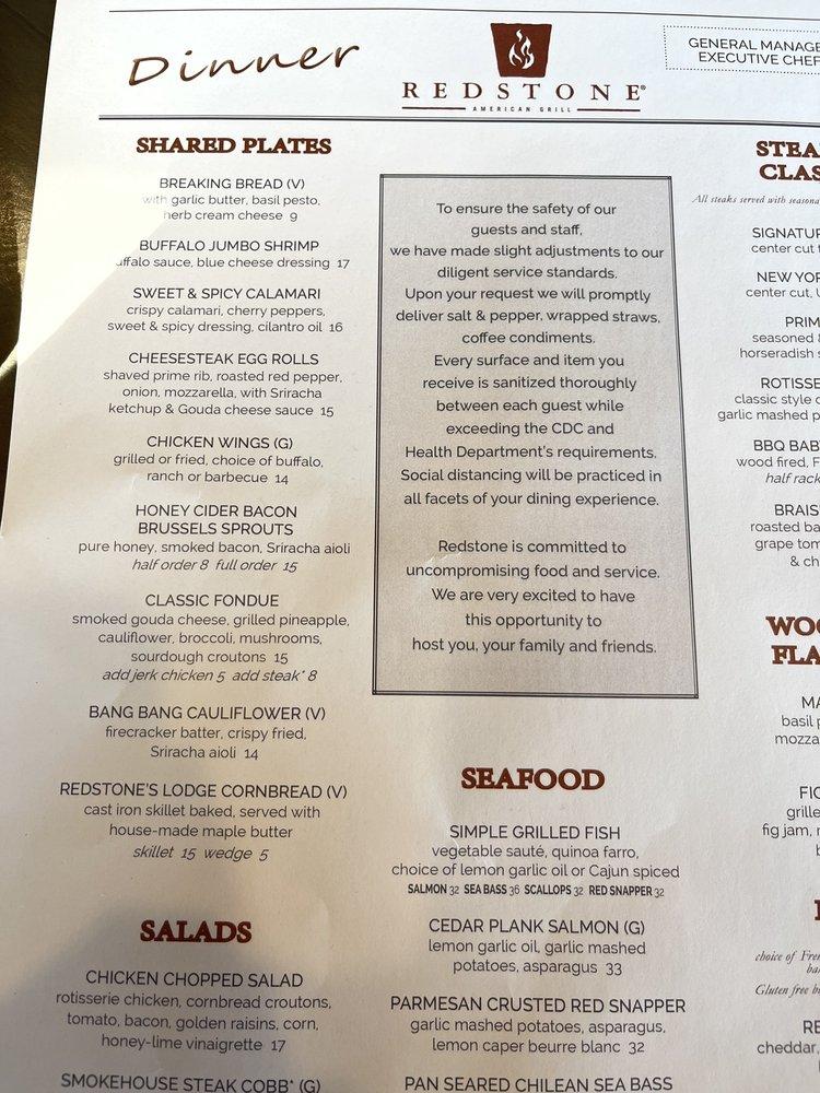 Menu at Redstone American Grill pub & bar, Bridgewater, 400 Commons Way ...