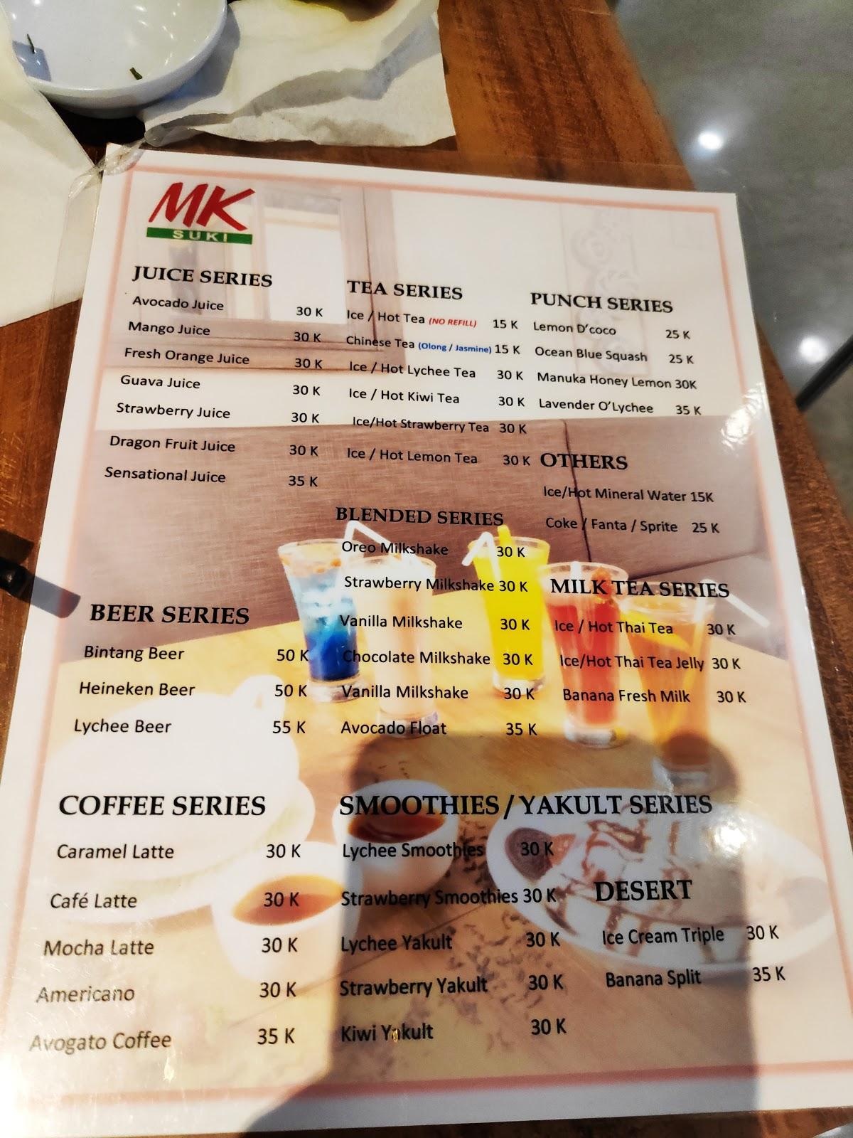 Menu at Restaurant MK Suki, West Jakarta