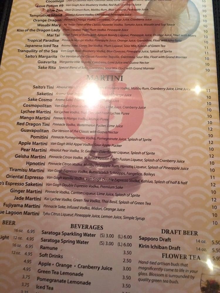 Menu at Saito's Japanese Steakhouse, Palm Beach Gardens, Pga Blvd