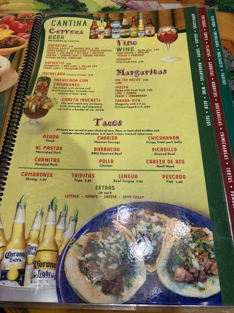 Menu at Señor Tacos restaurant, Lafayette